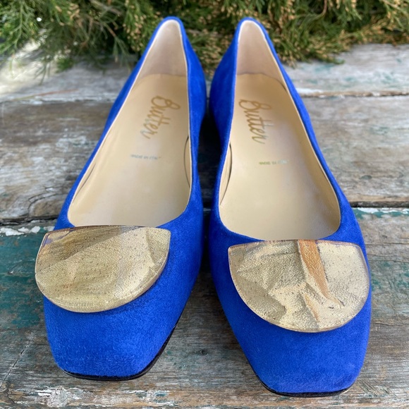 Butter | Shoes | Butter Italy Blue Suede Leather Flats 75 | Poshmark